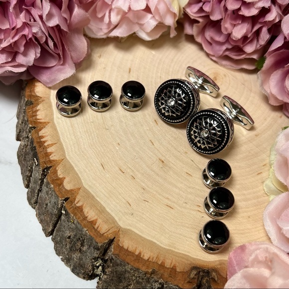 Accessories | Elegant Round Gunmetal And Silver Cufflinks Studs Tuxedo ...